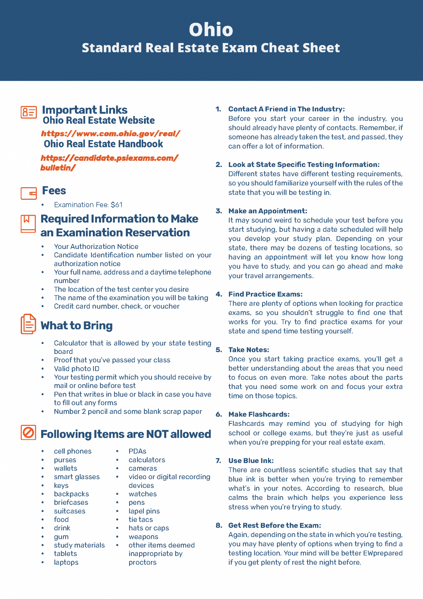 Ohio Real Estate Standard Cheat Sheet - Real Estate Advantage